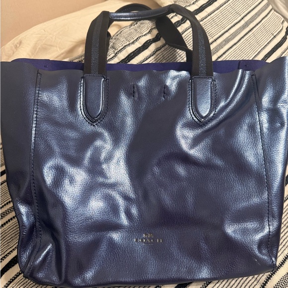 Coach | Bags | Coach Metallic Blue Leather Tote | Poshmark
